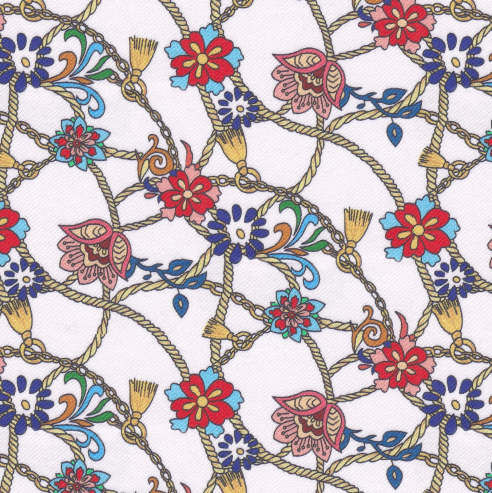 Shivas Red & Blue Satin Prints Giza Cotton Shirting Fabric (BQS-012)