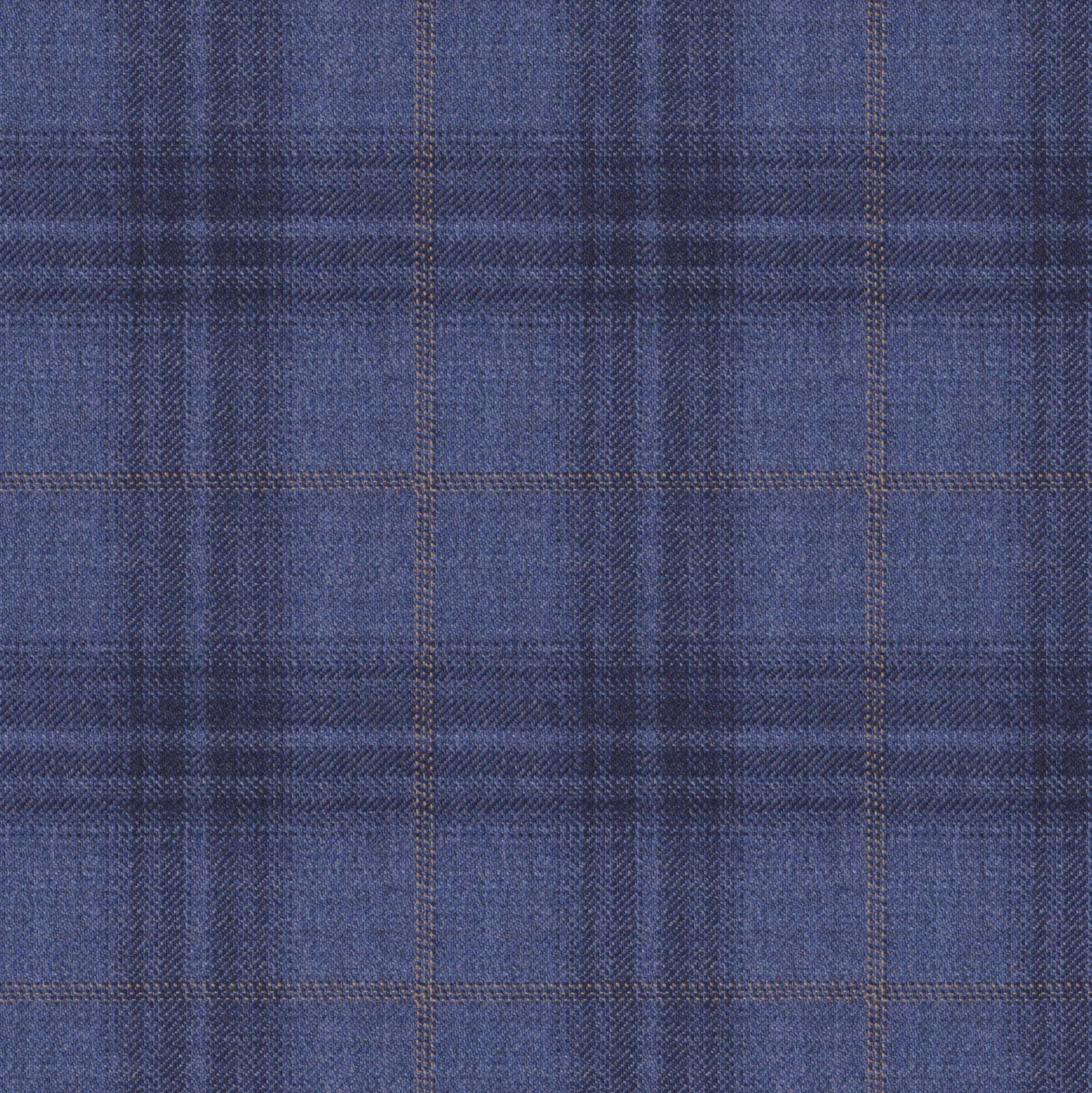 Shivas Blue & Grey Worsted Checks Merino Wool Suiting Fabric (74382-05)