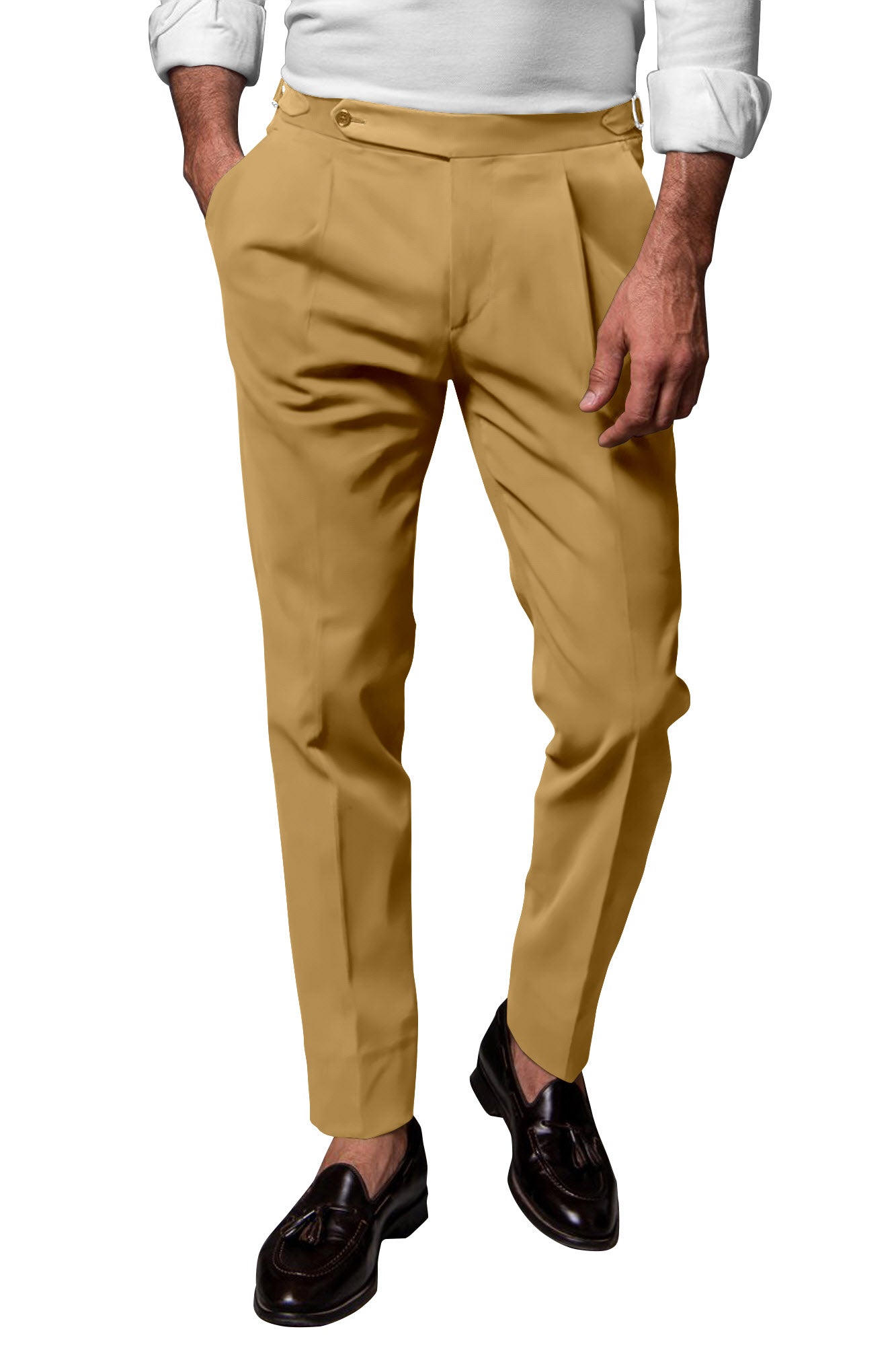 Shivas Mustard Poplin Solids Cotton Stretch Chinos Fabric (LS-94032-C)